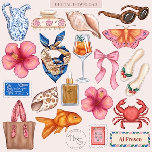 Italian Summer Aesthetic Illustrated Clipart Digital Stickers Icons for ...