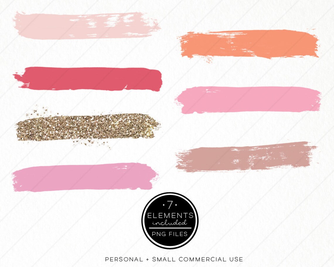 Paint Brush Stroke Clip Art Clipart Pink Peach Gold Acrylic | Etsy