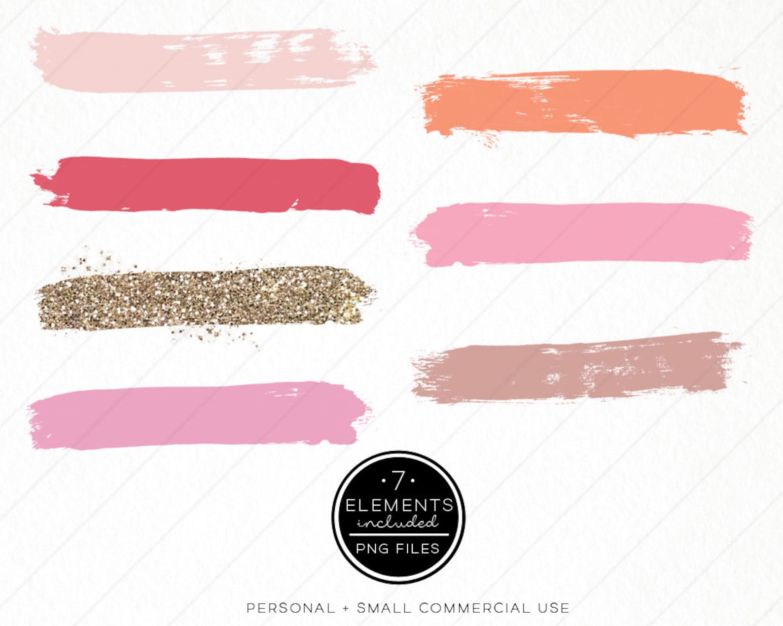 Paint Brush Stroke Clip Art Clipart Pink Peach Gold Acrylic | Etsy