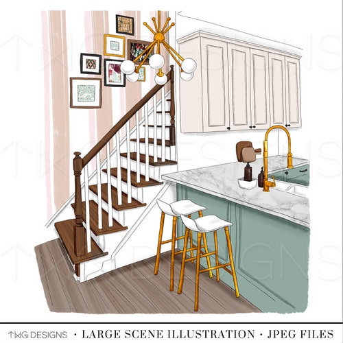 Room Home Decor Scene Art Print Illustration Digital Modern - Etsy