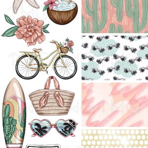Beach Boho Clip Art & Digital Paper Collection Hand Drawn Illustrations ...