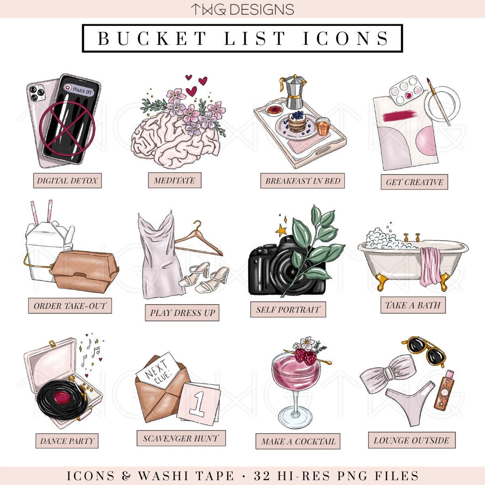Staycation Bucket List Icons: Hand-drawn Planner Clipart (PNG) - Etsy
