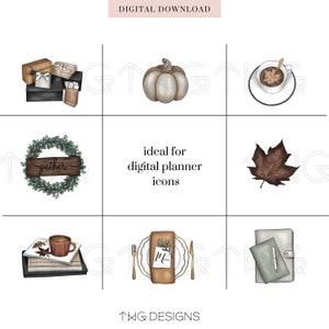 Cozy Fall Thanksgiving Illustrated Clipart Digital Stickers Icons for ...