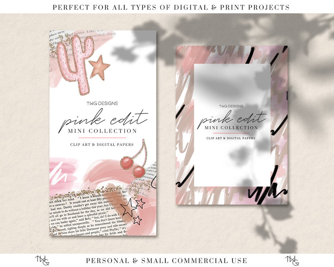 Pink Collage Clip Art & Digital Paper Collection Bundle | Etsy