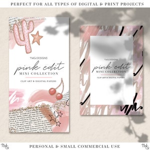 Pink Collage Clip Art & Digital Paper Collection Bundle Watercolor ...