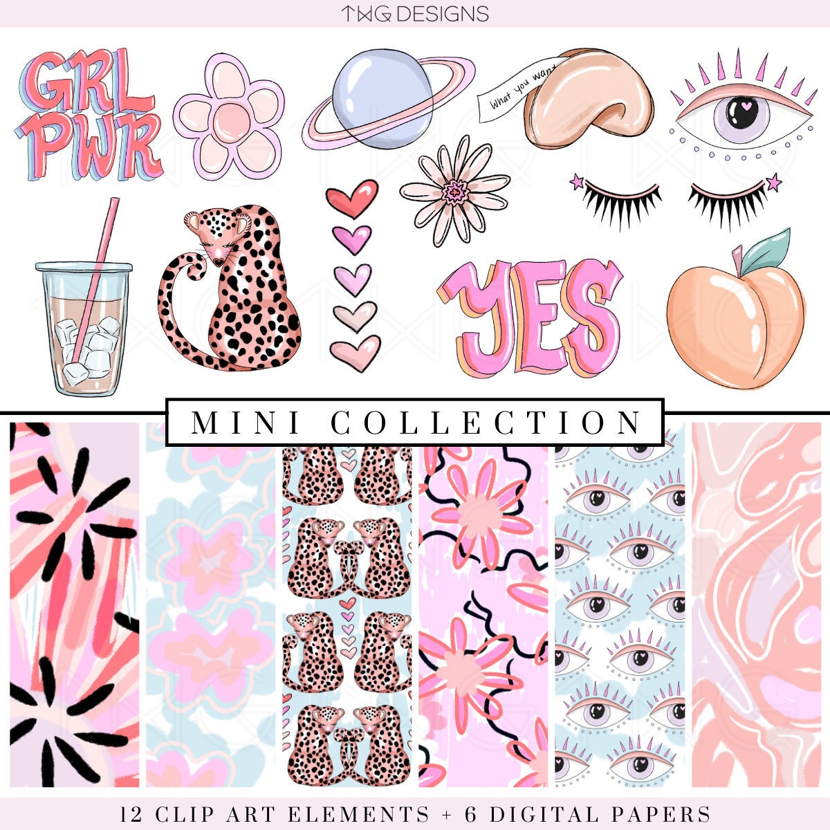 Girl Power Clip Art And Digital Paper Collection Bundle Etsy 1026