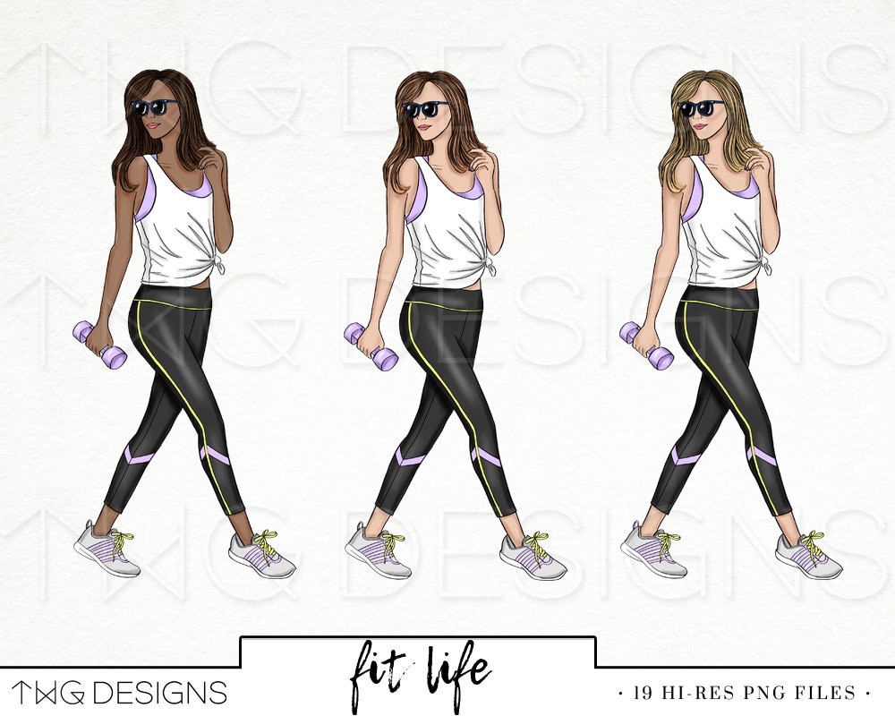 Fitness Girl Clipart: Watercolor Gym & Workout Graphics (PNG) - Etsy