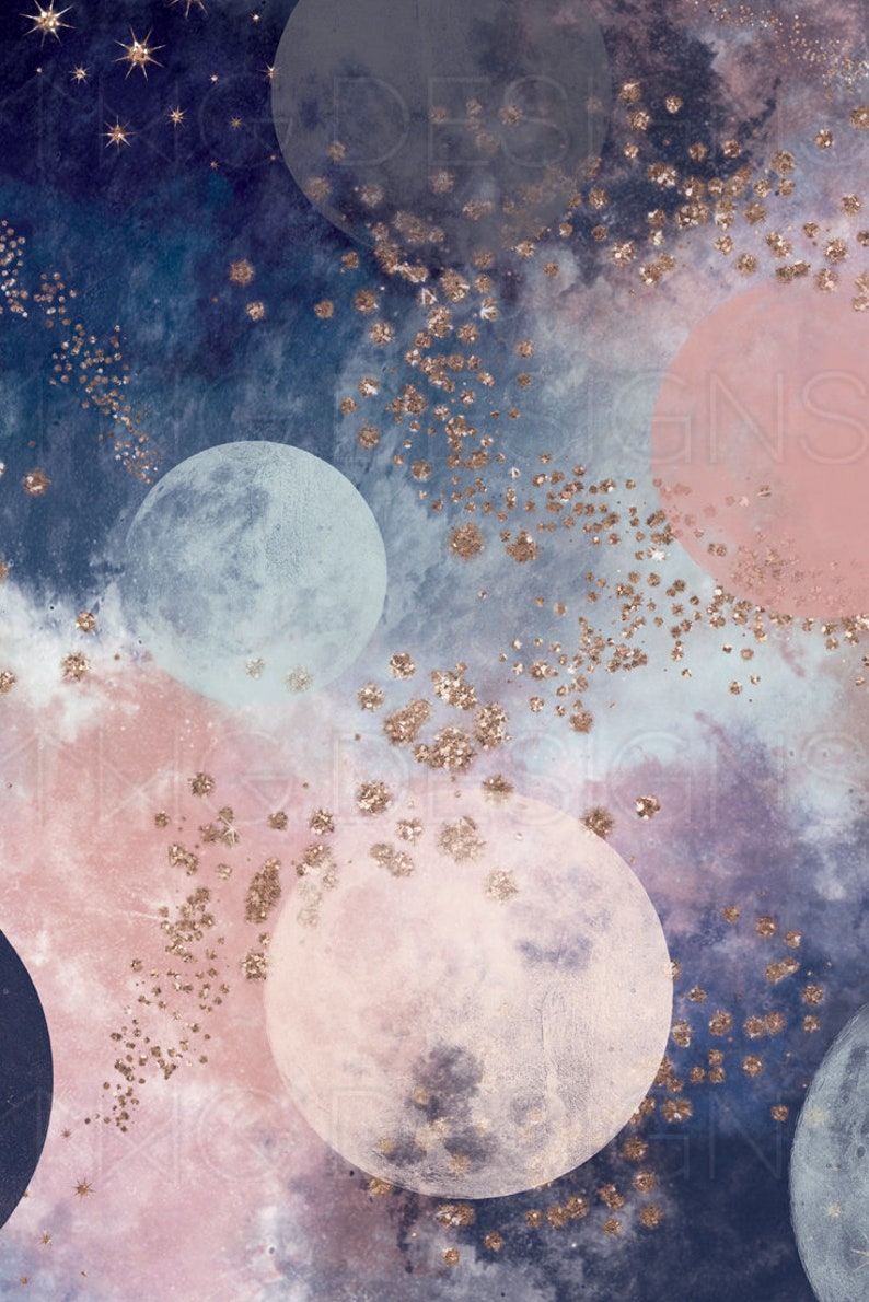 Watercolor Galaxy Digital Scrapbook Paper: Navy, Mauve, Gold (digital ...