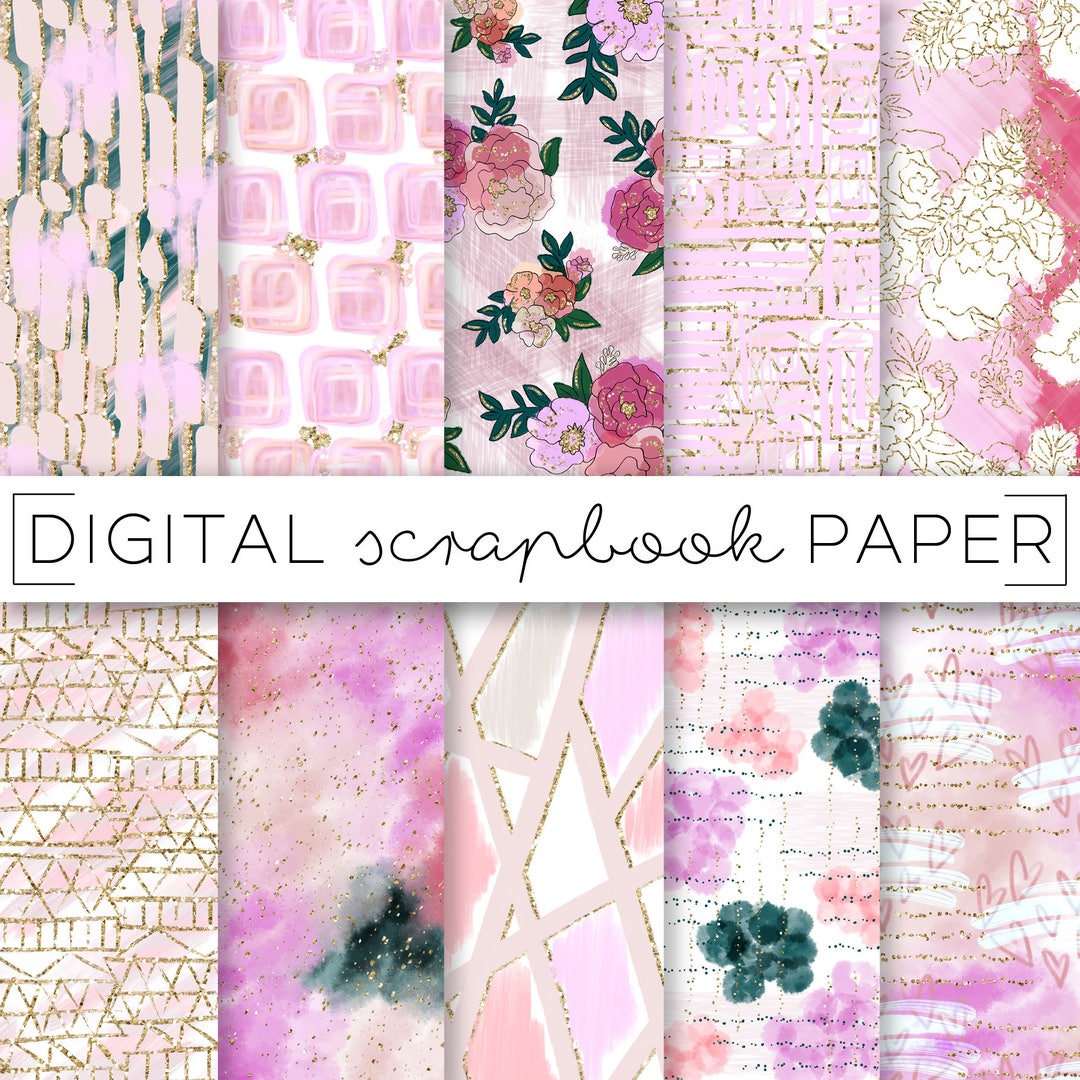 Pastel Pink Gold Abstract Painterly Print Digital Scrapbook Paper ...