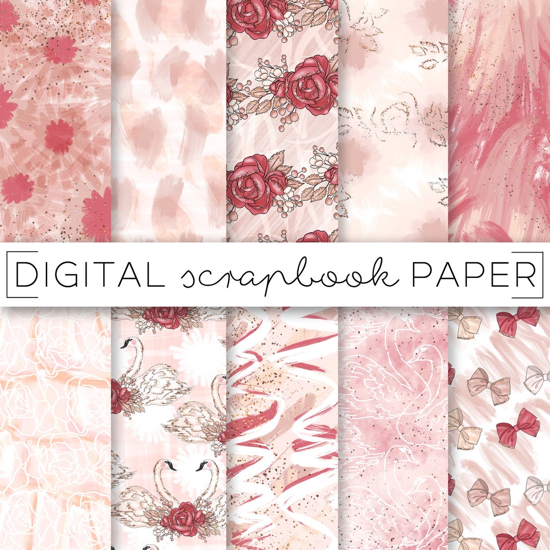 Pink Neutral Gold Abstract Painterly Print Digital Scrapbook Paper ...