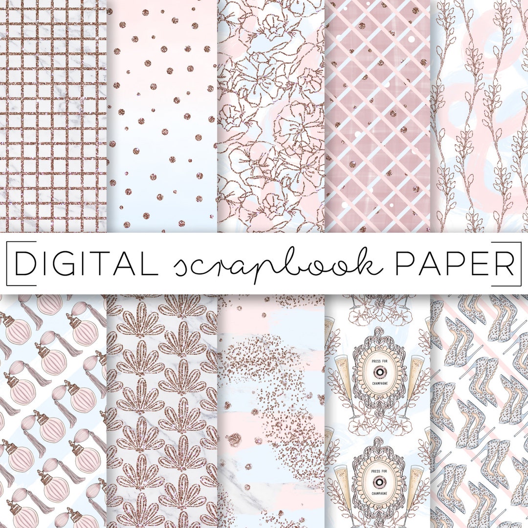 Pink Rose Gold Glitter Scrapbook Paper: Floral Glam Patterns (digital ...