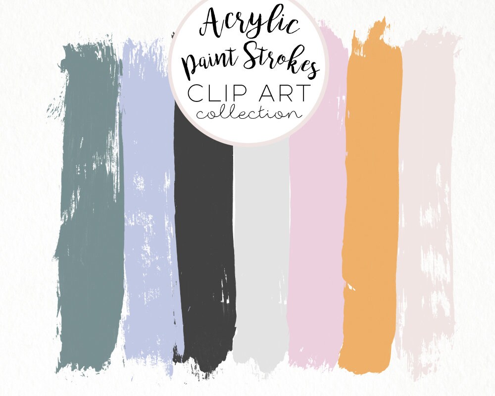 Paint Brush Strokes Clip Art Clipart Grey Blue Pink Orange - Etsy