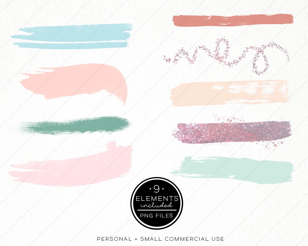 Paint Brush Strokes Clip Art Clipart Pink Blue Mint Acrylic - Etsy