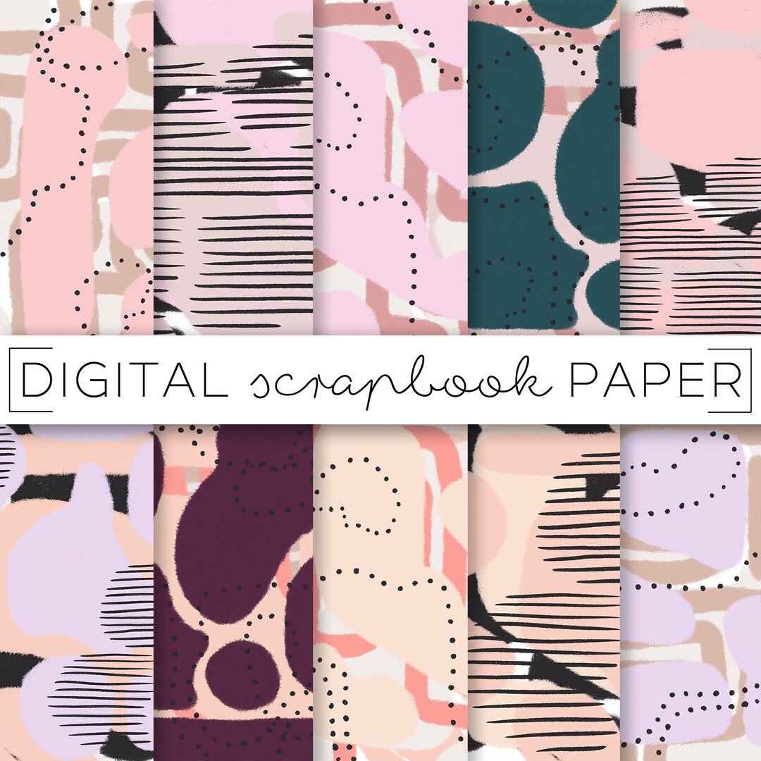 Abstract Painterly Print Digital Scrapbook Paper Watercolor Gouache ...