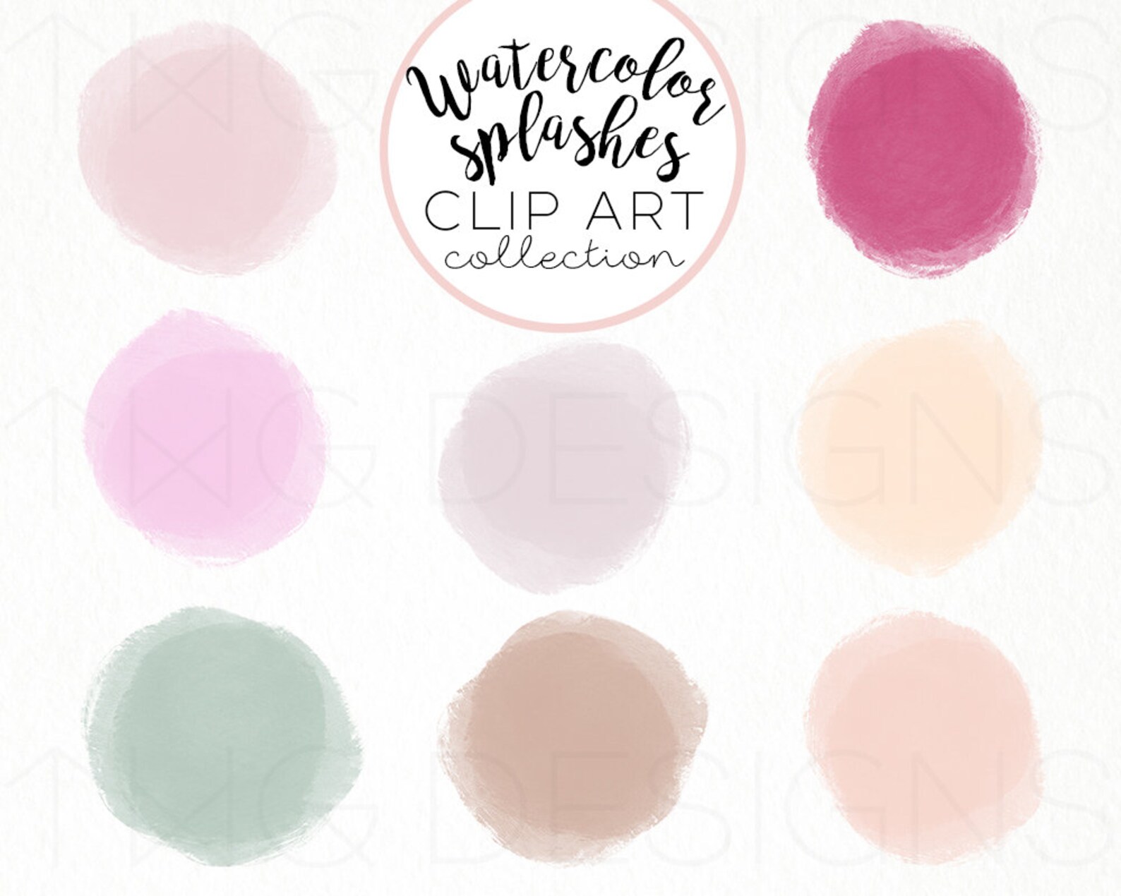 Paint Brush Strokes Clip Art Clipart Pink Peach Sage Lavender - Etsy