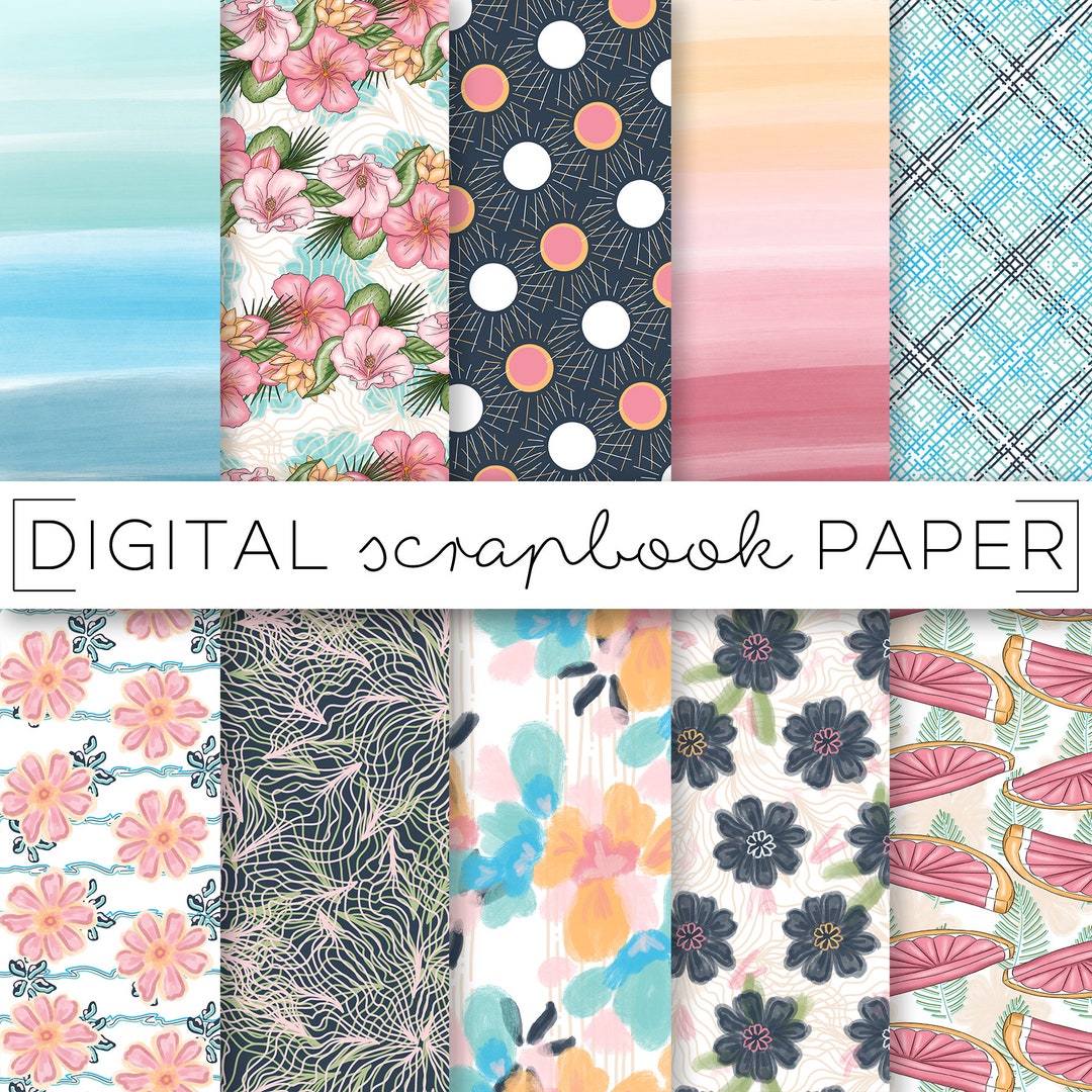 Abstract Painterly Print Digital Scrapbook Paper Watercolor Florals ...