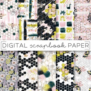 Black Pink Chartreuse Abstract Hexagonal Painterly Print Digital ...