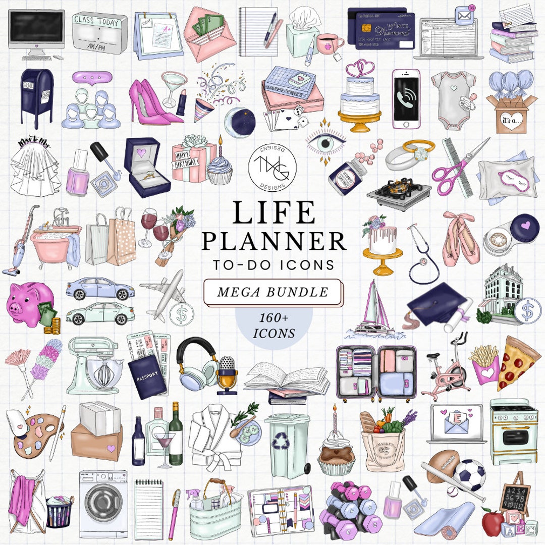 Life Planner Icons Clipart MEGA Bundle Hand Drawn Digital Stickers for ...