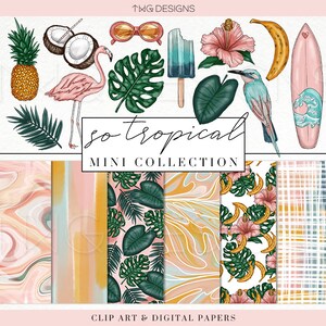 Tropical Clip Art & Digital Paper Collection Bundle Watercolor Foliage ...