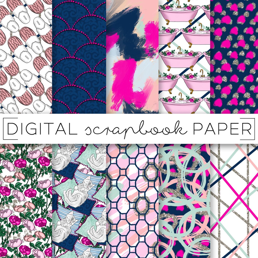 Watercolor Floral Digital Scrapbook Paper: Gold Glitter, Kitten, Spa ...
