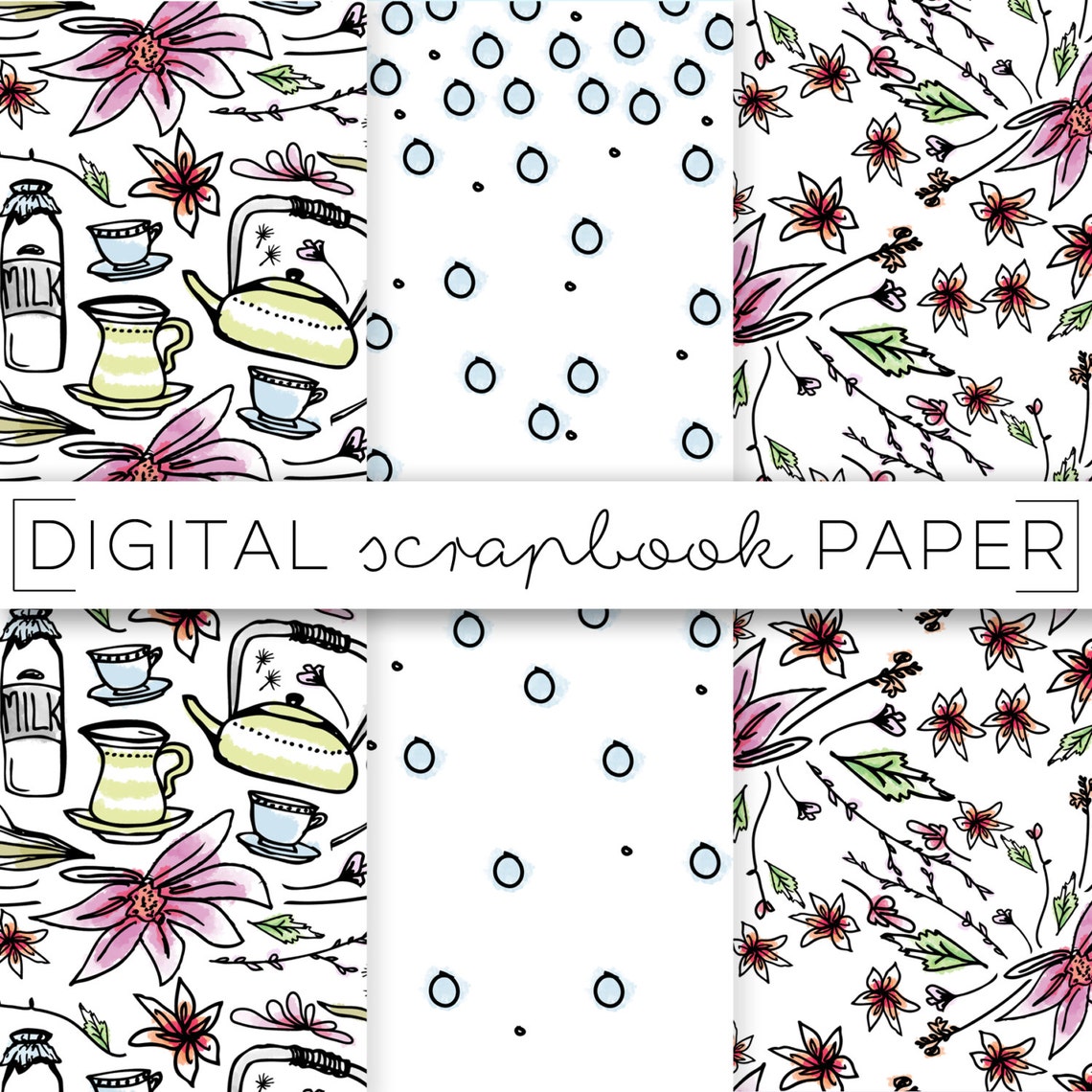 Tea Party Digital Scrapbook Paper Printable Pattern Stationary - Etsy