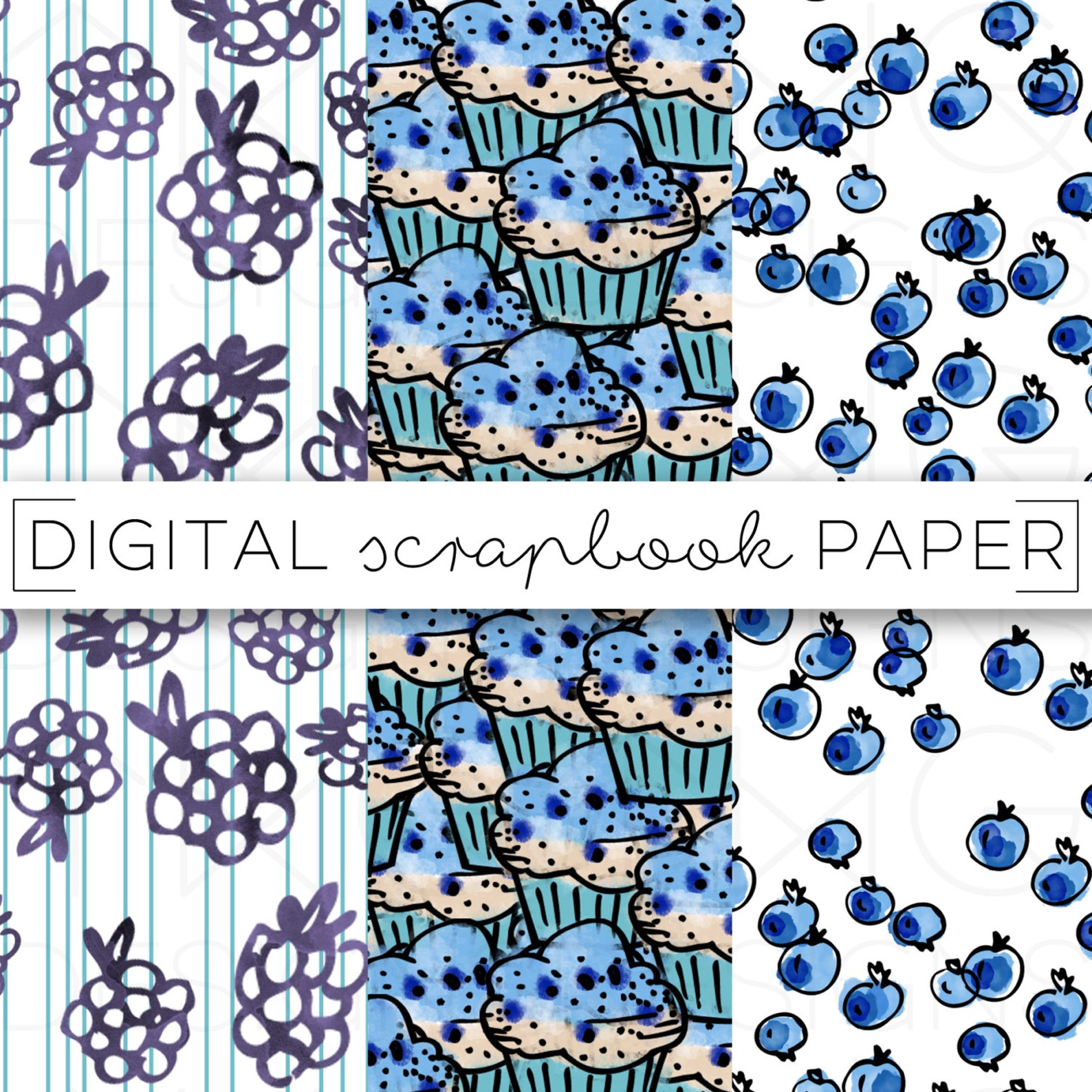 Blueberry Muffins Digital Scrapbook Paper Printable Pattern - Etsy