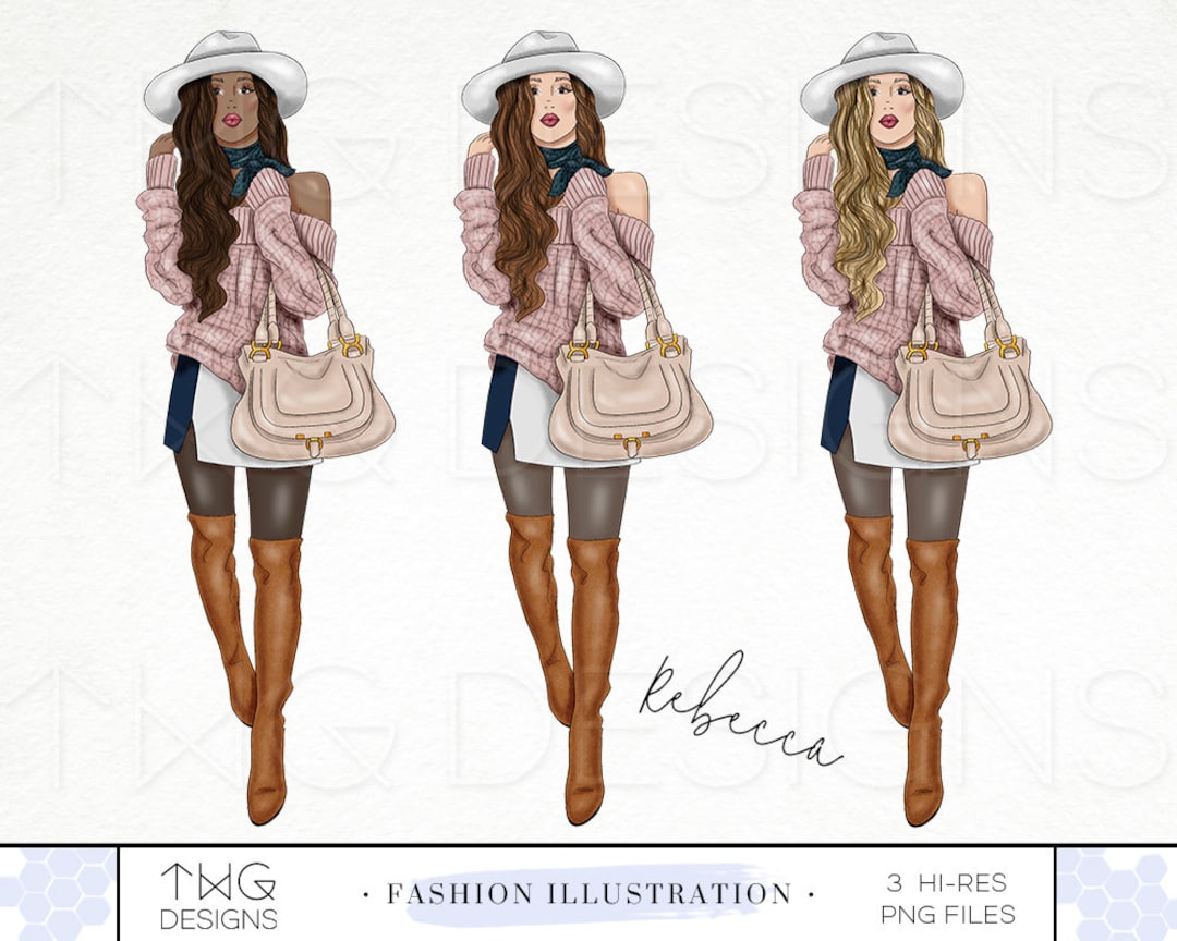 Watercolor Fashion Girl Clipart: Hand-drawn Outfit Illustrations (PNG ...