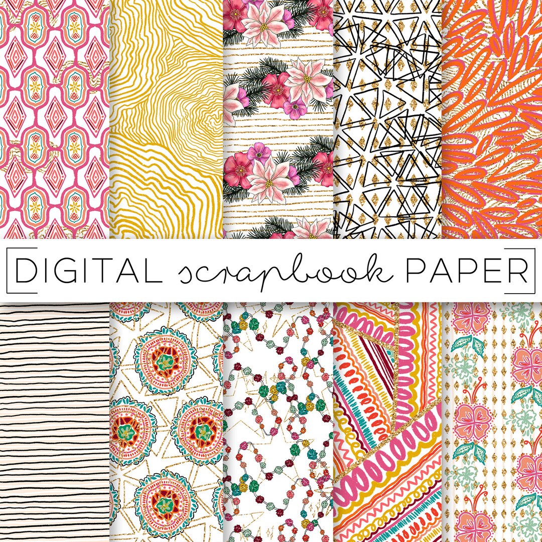 Vintage Tiles Painterly Print Digital Scrapbook Paper Abstract Floral ...