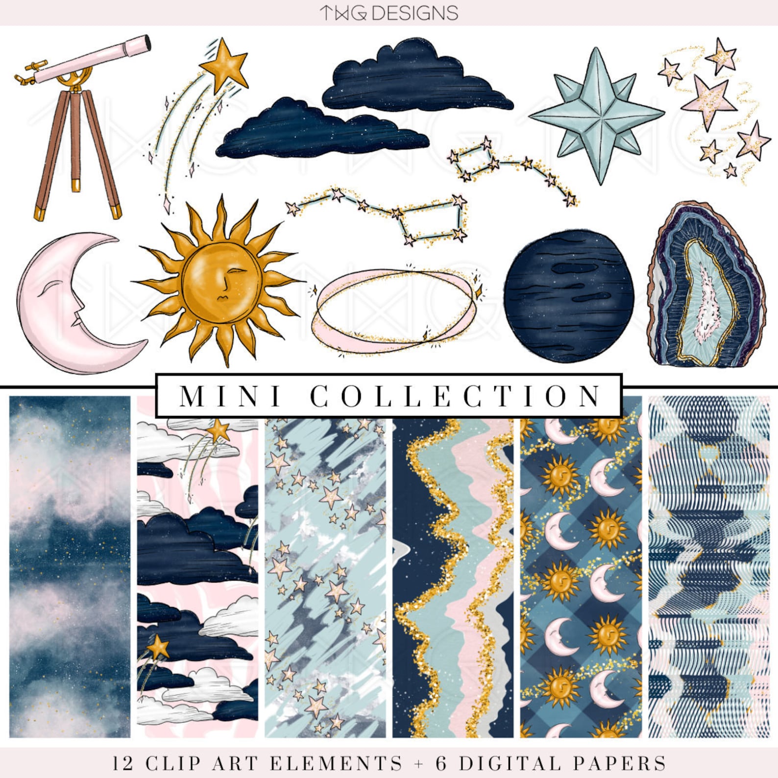Celestial Clip Art & Digital Paper Collection Bundle - Etsy