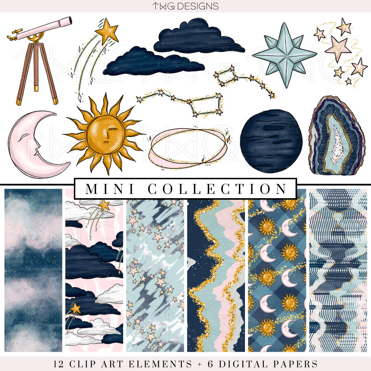 Celestial Clip Art & Digital Paper Collection Bundle | Etsy