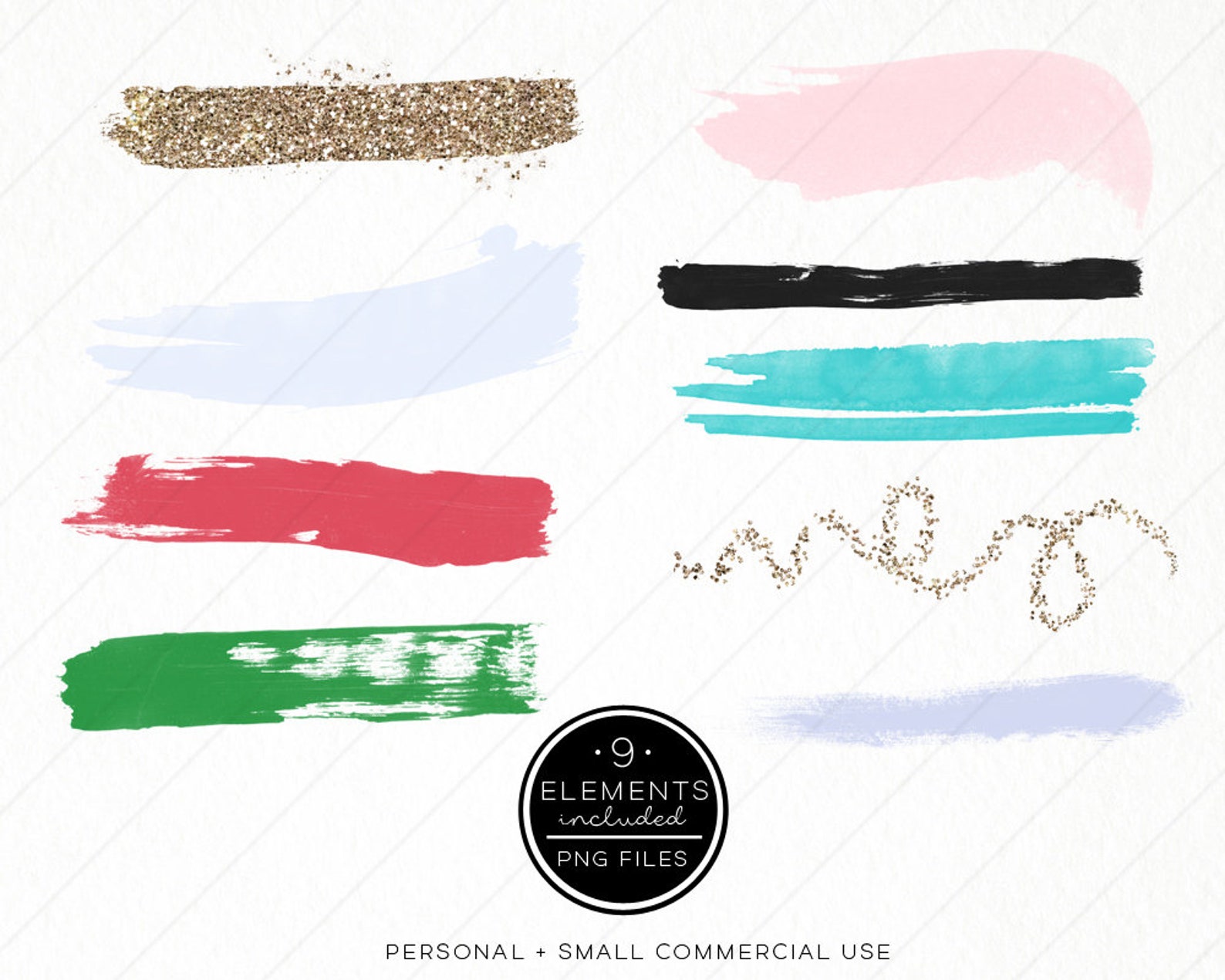 Paint Brush Strokes Clip Art Clipart Pink Teal Gold Acrylic | Etsy