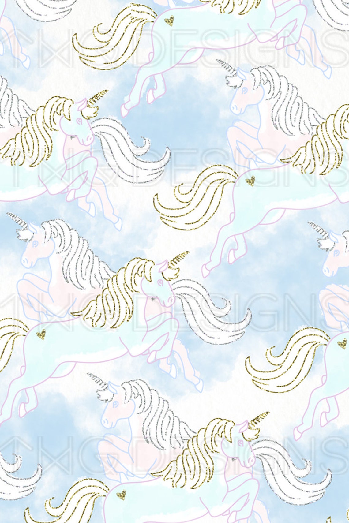 Pastel Unicorn Glitter Watercolor Digital Scrapbook Paper | Etsy