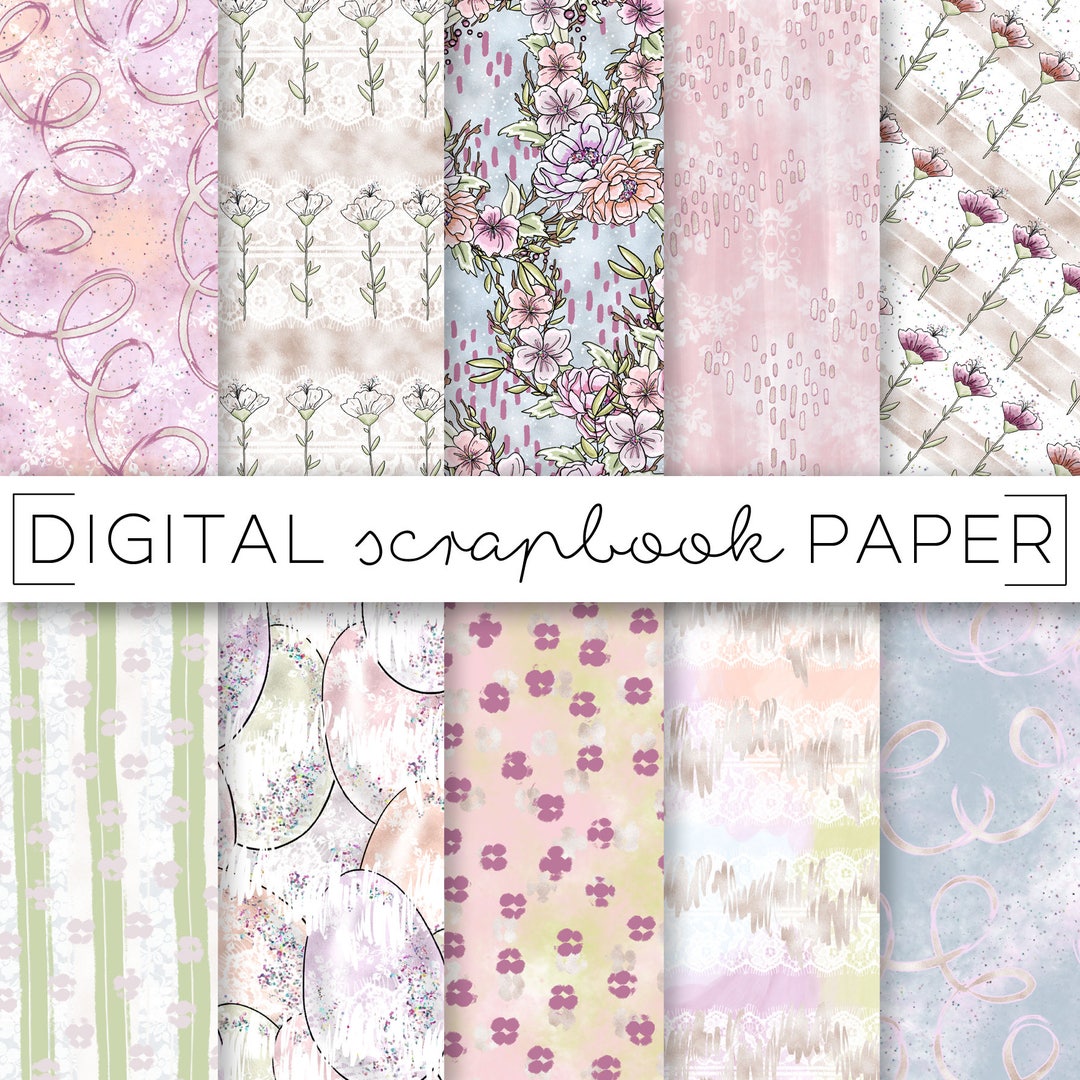 Pastel Rainbow Abstract Spring Painterly Print Digital Scrapbook Paper ...