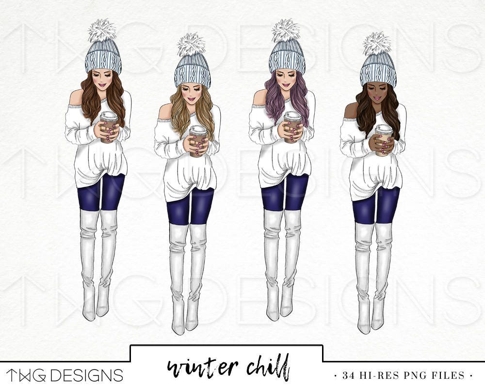 Winter Cozy Fashion Girl Clip Art Watercolor Clipart PNG - Etsy