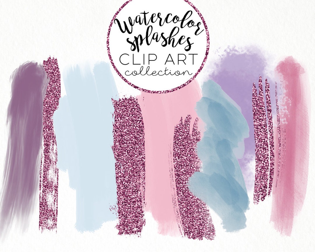Watercolor Paint Stroke Clip Art / Clipart Pink Purple Blue Glitter Hi ...