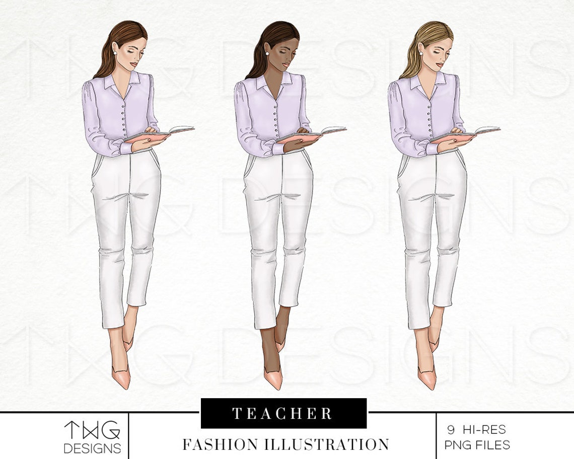 Teacher Fashion Illustration Clip Art Watercolor Clipart PNG - Etsy