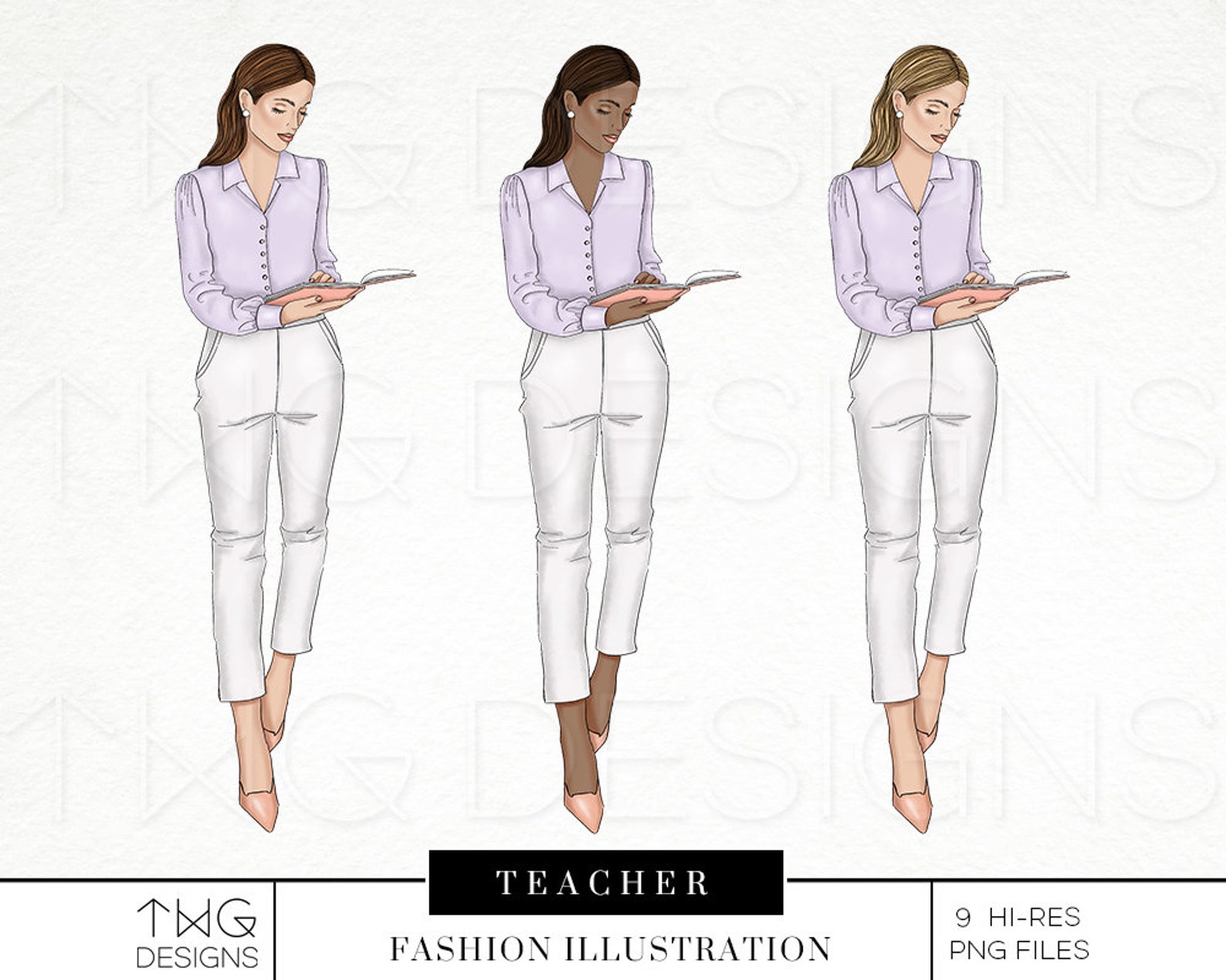 Teacher Fashion Illustration Clip Art Watercolor Clipart PNG - Etsy