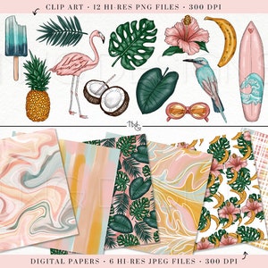 Tropical Clip Art & Digital Paper Collection Bundle Watercolor Foliage ...