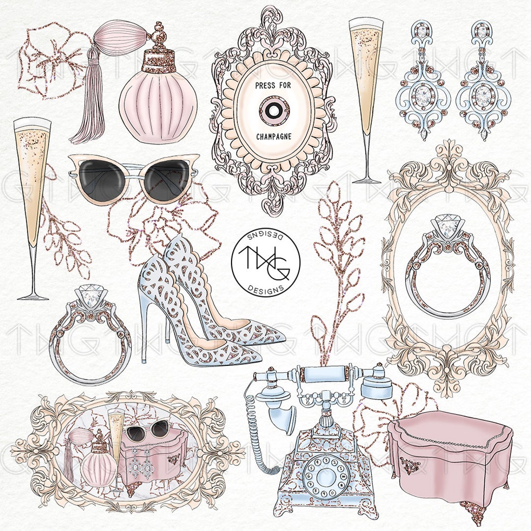 Glam Beauty Fashion Girl Clip Art Watercolor Clipart PNG Vintage ...