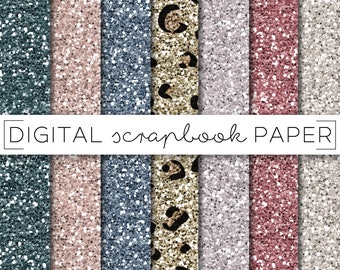 Teal Navy Pink Ombre Glitter Digital Scrapbook Paper Pattern Stationery ...