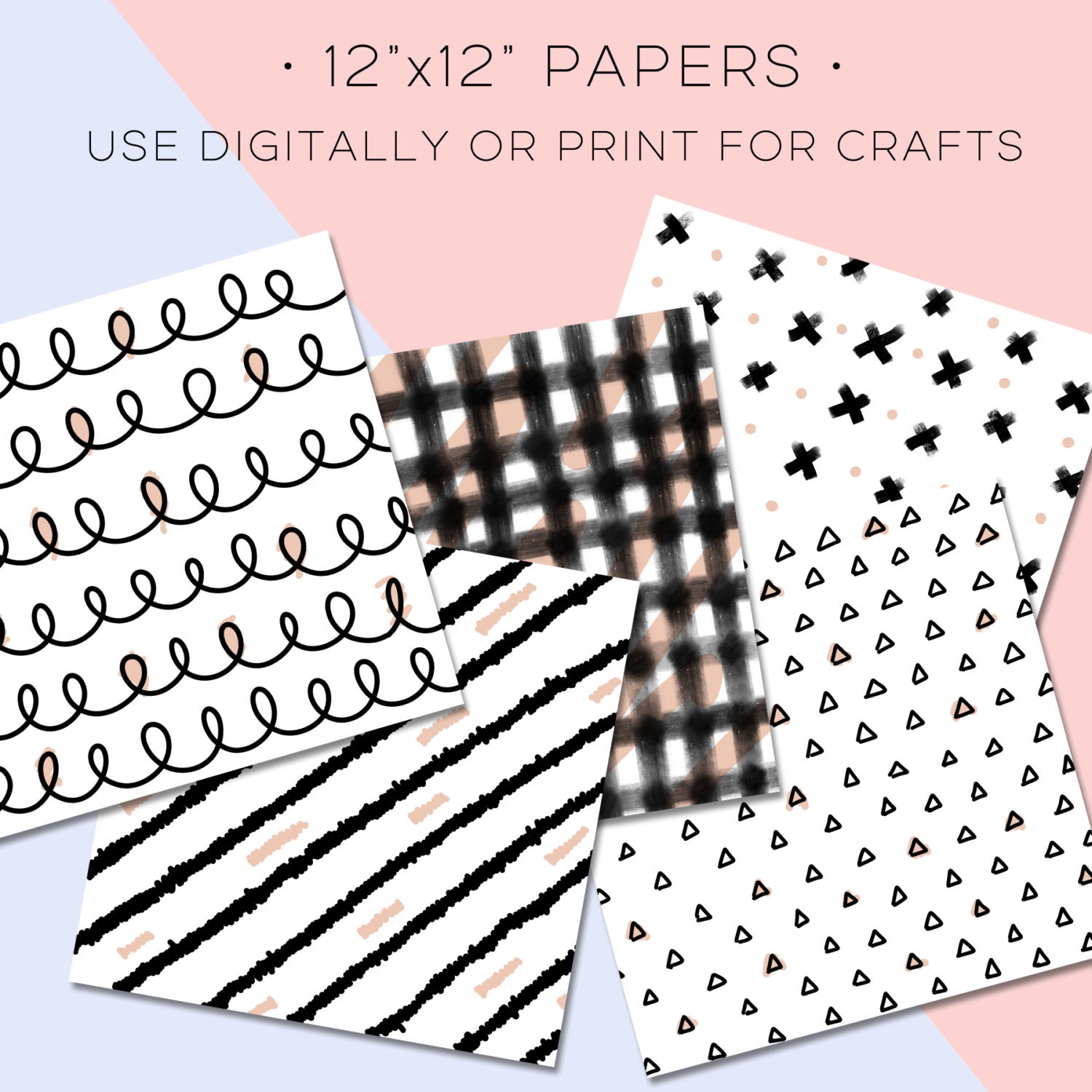 Black & White Graphic Doodle Digital Scrapbook Paper Printable | Etsy