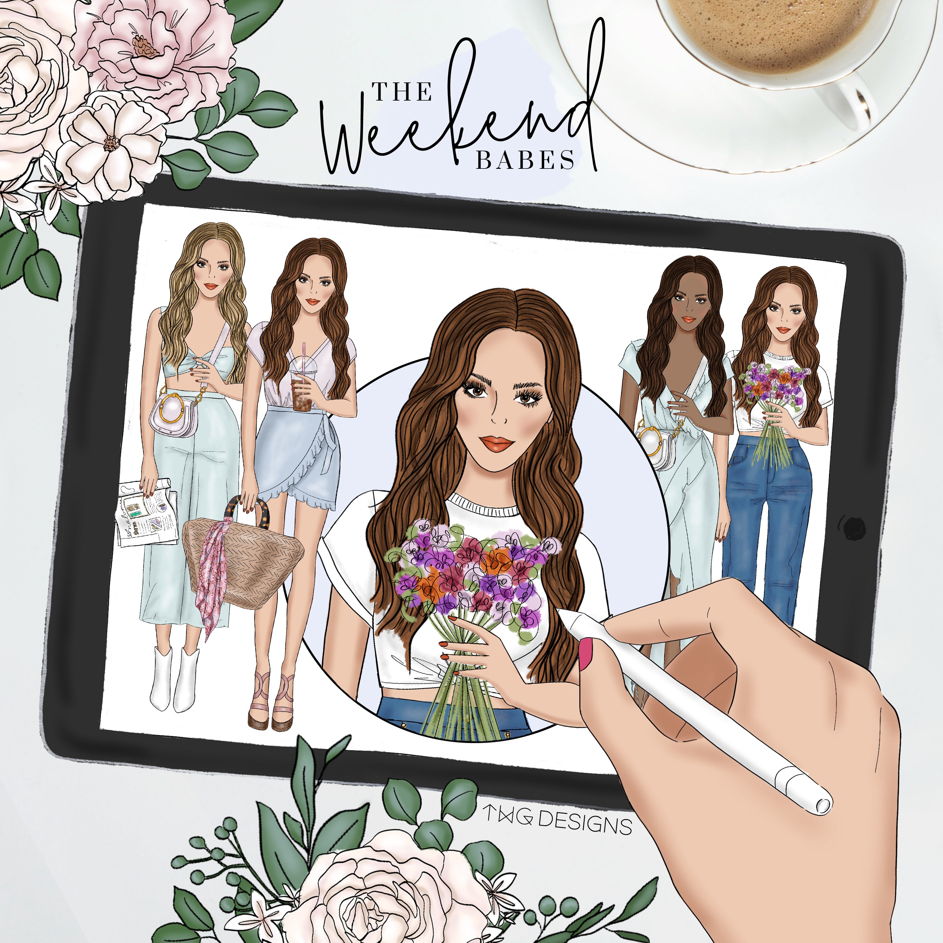 Watercolor Fashion Girl Clipart: Hand-drawn Outfit Illustrations (PNG ...