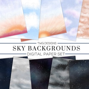 Digital Texture Paper Pack Scrapbook Illustrated Backgrounds Sky Sunset ...