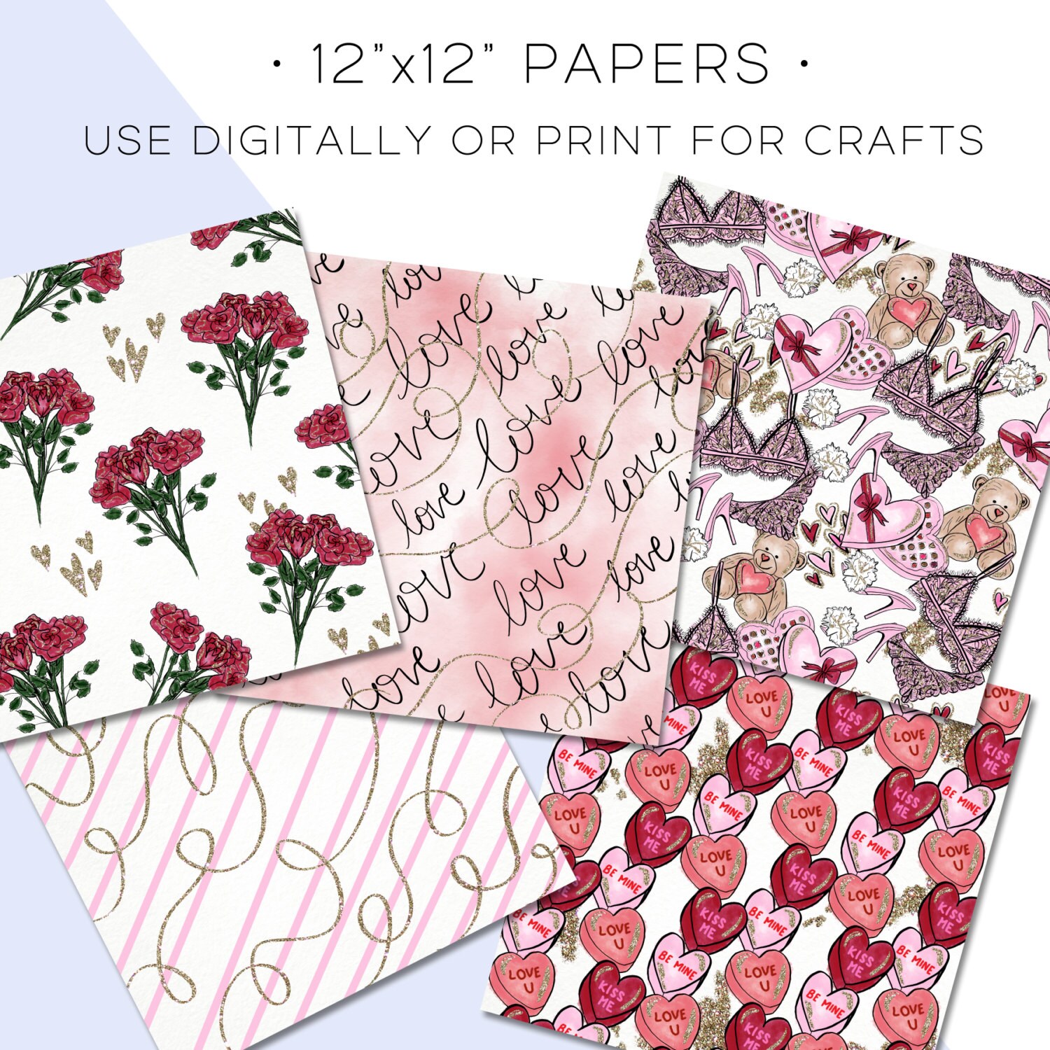 Red Pink Love Valentines Day Digital Scrapbook Paper - Etsy