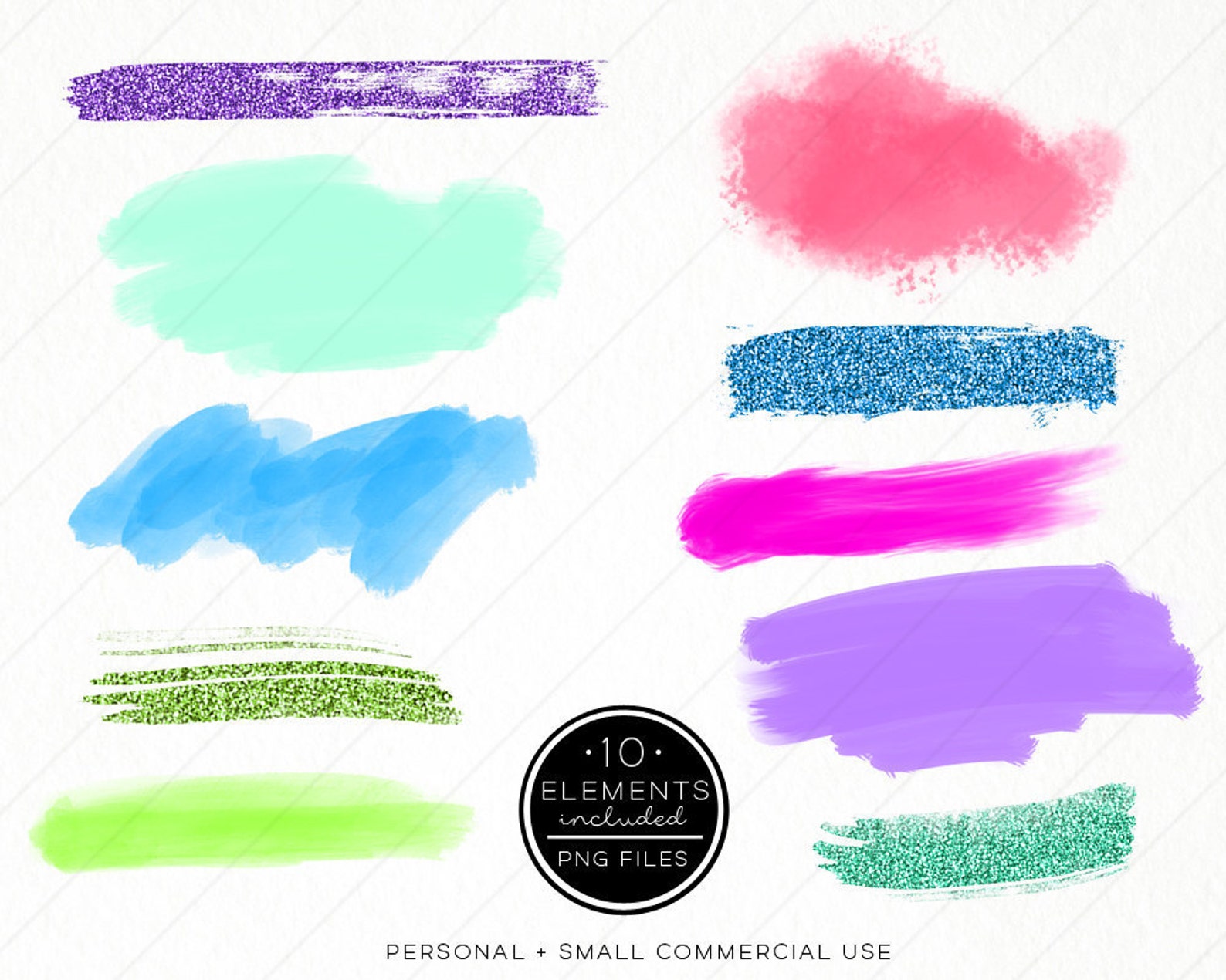 Watercolor Glitter Paint Stroke Clip Art: Pink, Purple, Blue (digital ...