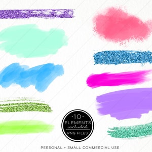 Watercolor Glitter Paint Stroke Clip Art: Pink, Purple, Blue (digital ...