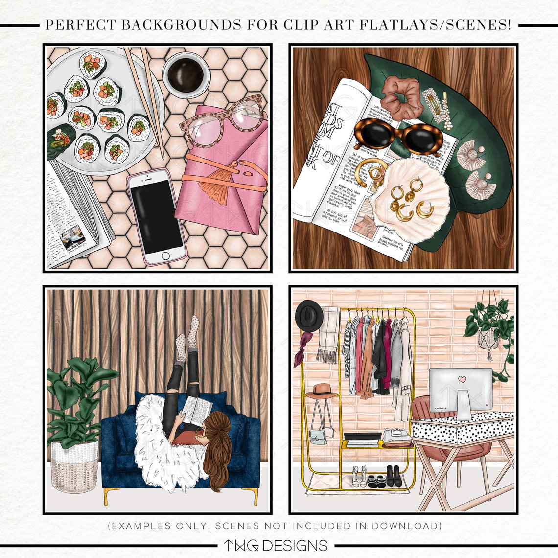 Digital Texture Paper Pack Scrapbook Illustrated Backgrounds - Etsy