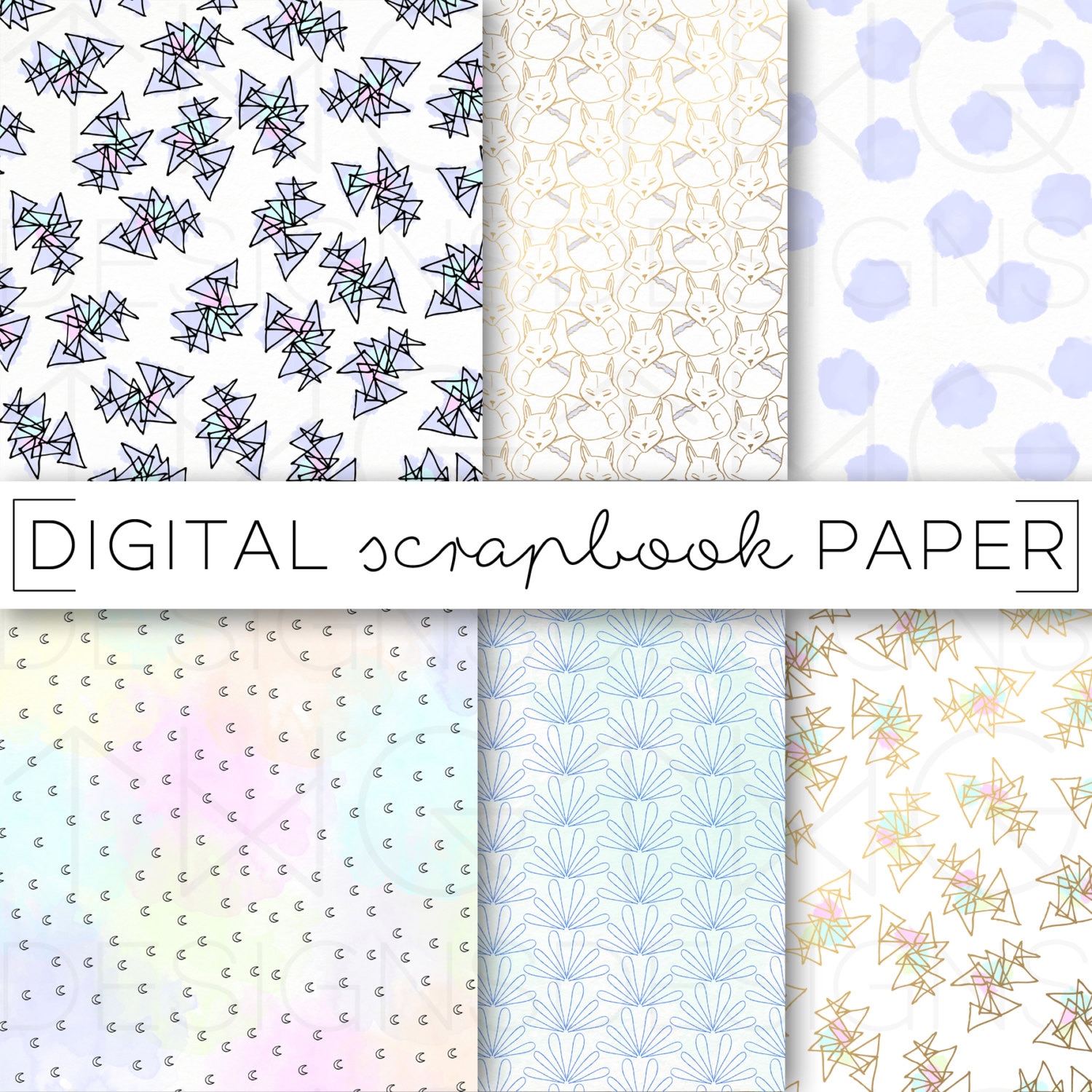 Geometric Watercolor Digital Scrapbook Paper Printable Pattern | Etsy