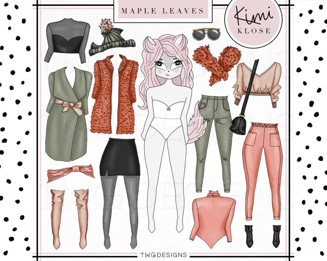 KIMI KLOSE Paper Doll Clipart: Fox Character, Clothes & Accessories ...
