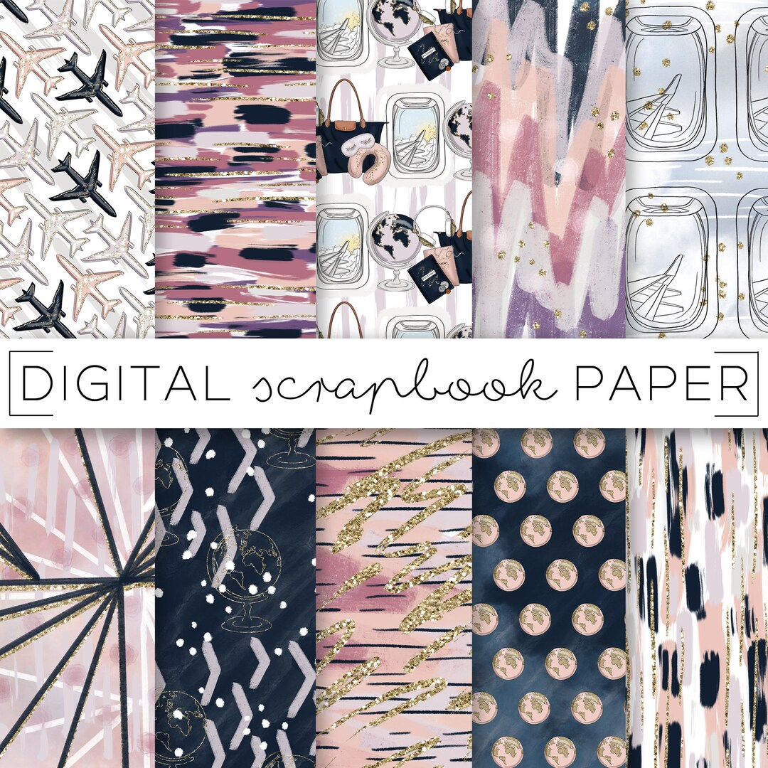 Navy and Purple Abstract Painterly Print Digital Scrapbook Paper ...